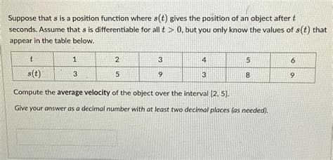 Solved Suppose That S Is A Position Function Where S T Chegg Com