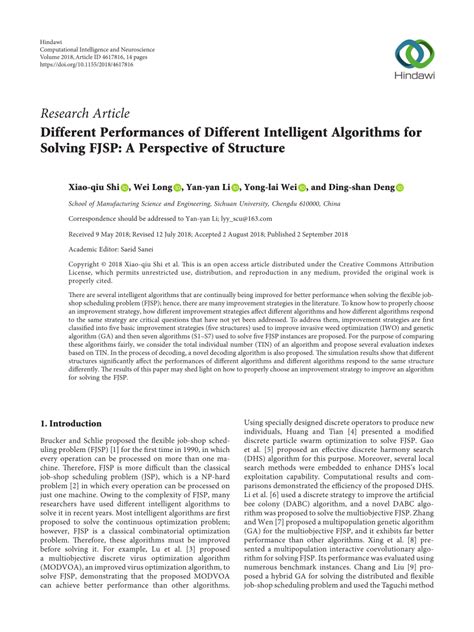 Pdf Different Performances Of Different Intelligent Algorithms For