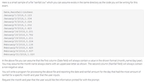 Solved Here Is A Small Sample Of A File Rainfallcsv Which