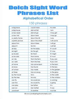 Dolch Phrases Dolch Sight Word Lists A Wellspring Of Worksheets