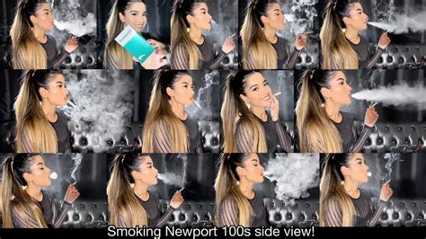 Angie Smoking Newport 100s Side View Nose Exhales Snaps Cone