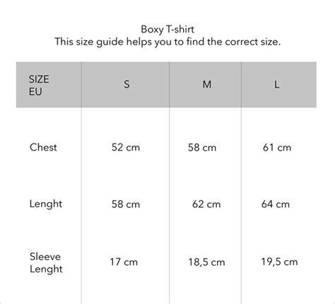Size Chart Boxy T Shirt