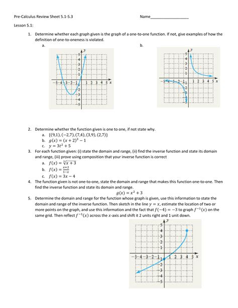 Pre Calculus Review Sheet Name