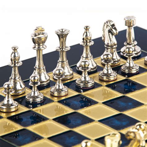 Classic Metal Staunton Chess Set With Gold Silver Chessmen And Bronze Manopoulos Chess