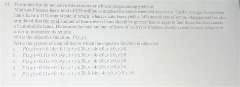 Solved Formulate But Do Not Solve This Exercise As A Linear