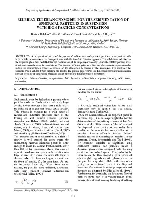 pdf eulerian eulerian cfd model for the sedimentation of spherical