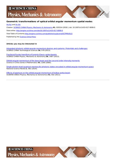 PDF Geometric Transformations Of Optical Orbital Angular Momentum Spatial Modes