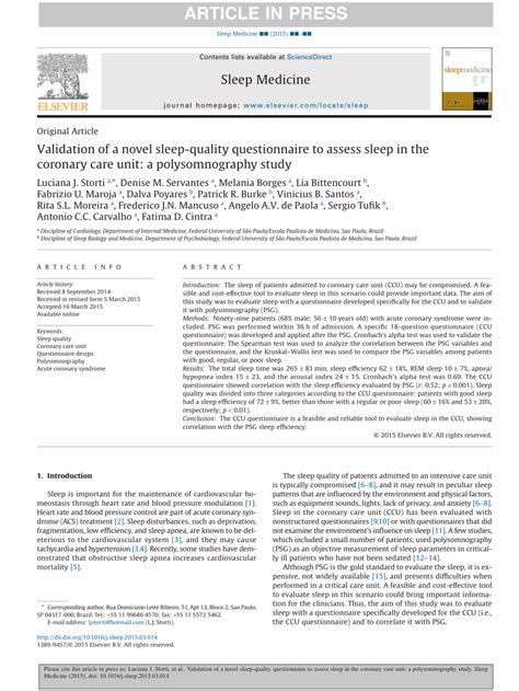 Pdf Validation Of A Novel Sleep Quality Questionnaire To Assess Sleep