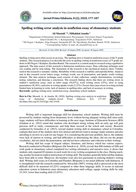 Pdf Spelling Writing Error Analysis In Nonfiction Essay Of Elementary