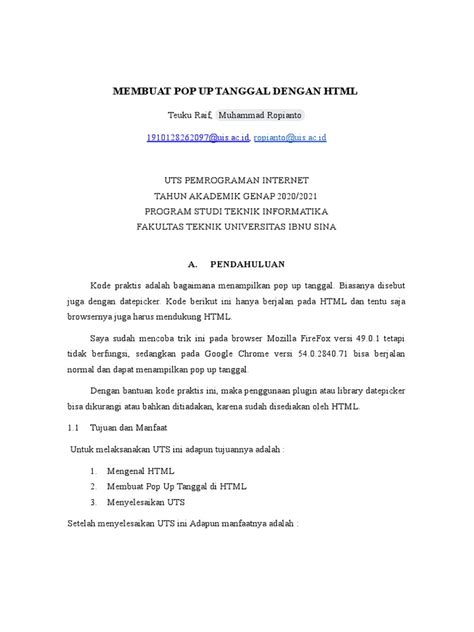Membuat Pop Up Tanggal Dengan Html Pdf