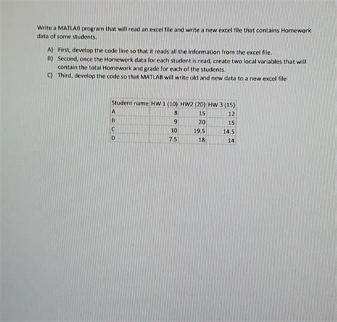 Solved Write A MATLAB Program That Will Read An Excel File Chegg