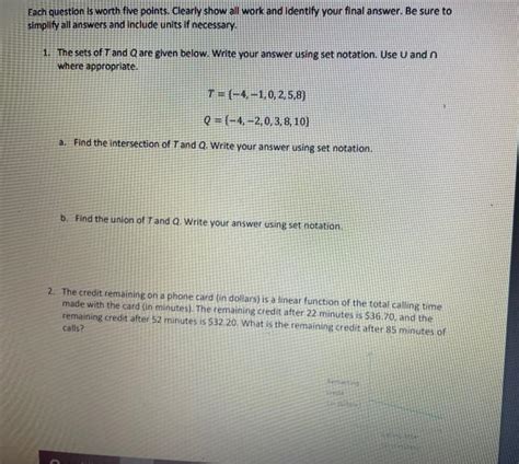 Solved Each Question Is Worth Five Points Clearly Show All Chegg Com