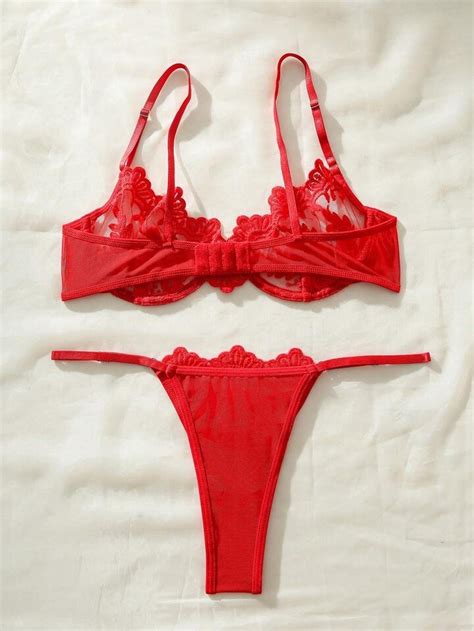 Red Lingerie Set Floral Lace Self Care Shop