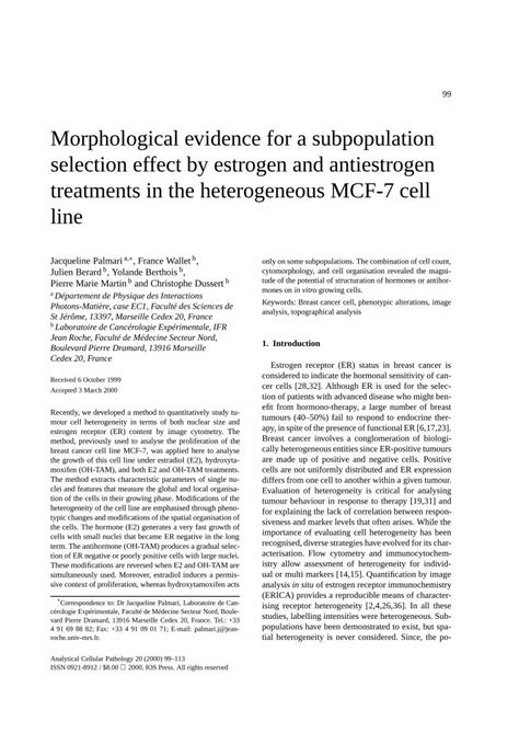 Pdf Morphological Evidence For A Subpopulation Selection Journalsacp