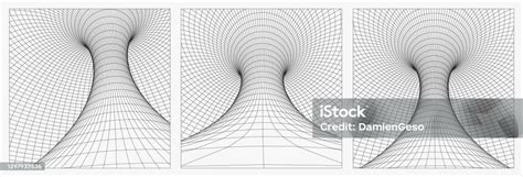 그리드 웜홀 와이어프레임 터널 3d 중력 양자 벡터 웜홀 일러스트레이션 특이성 추상 블랙홀 소용돌이 개념 3d 일러스트레이션 Eps 10 0명에 대한 스톡 벡터 아트 및