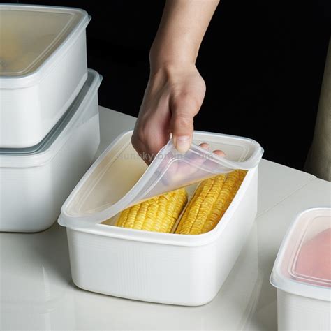 4 Pcs 냉장고 사각 과일 야채 뚜껑이있는 신선한 보관 상자 멀티 그레인 밀폐 보관 상자 크기 중간 흰색