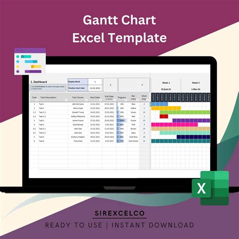 Dynamic Gantt Chart Excel Template For Team Work Management Easy Database Entry And Tracking