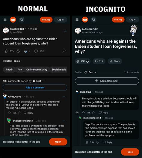 why does reddit on mobile have a different style in incognito mode i