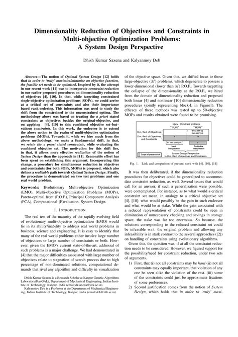 Pdf Dimensionality Reduction Of Objectives And Constraints In Multi Objective Optimization