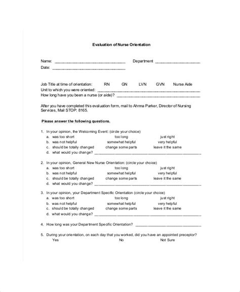 Sample Orientation Evaluation Form