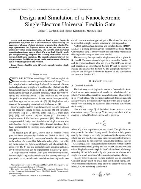 Pdf Design And Simulation Of A Nanoelectronic Single Electron