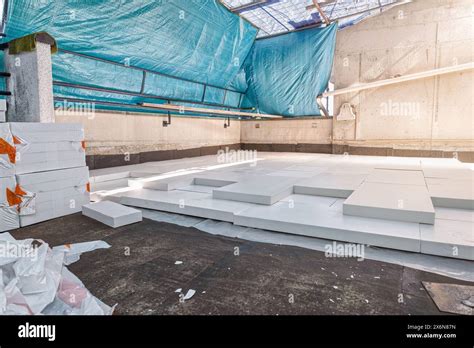 Styrofoam Insulation Sheets On House Terrace With Roof Function For Thermal Protection On A