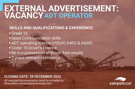 Vacancy Khanye Colliery Adt Operator — Canyon Coal