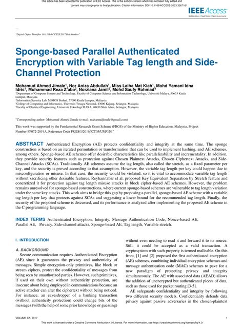 Pdf Sponge Based Parallel Authenticated Encryption With Variable Tag