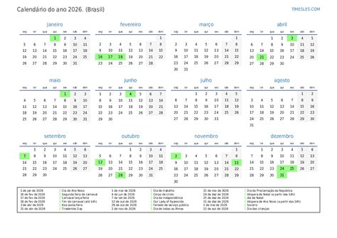 Calendario De 2026 Feriados