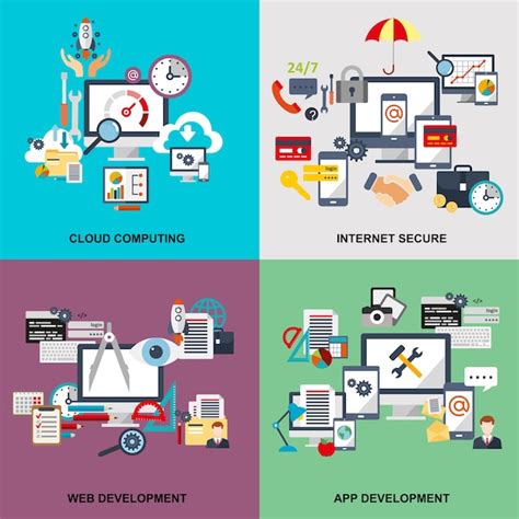 Premium Vector Set Of Flat Line Concept Of Cloud Computing Internet Secure Web Development