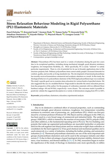Pdf Stress Relaxation Behaviour Modeling In Rigid Polyurethane Pu Elastomeric Materials