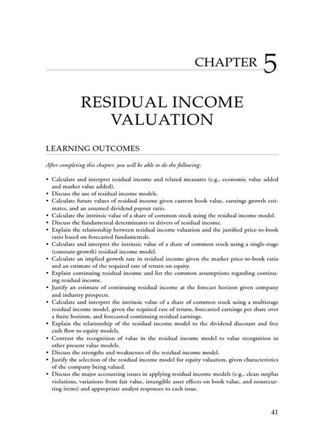 Lesson 5 Residual Pdf Discounted Cash Flow Valuation Finance