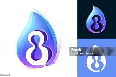 8 로고 순수한 물방울 번호 8 로고 친환경 3d 사실적인 아이콘입니다 겹치는 수채화 스타일의 거친 물결 이니셜 3차원 형태에 대한 스톡 벡터 아트 및 기타 이미지 Istock