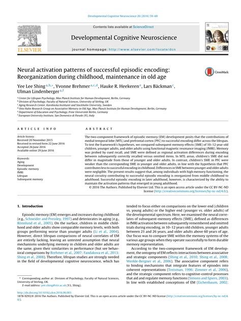 Pdf Neural Activation Patterns Of Successful Episodic Encoding Reorganization During