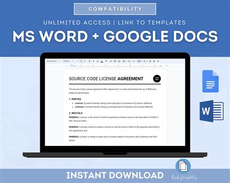 Source Code License Agreement Software License Contract Source Code Licensing Terms Software