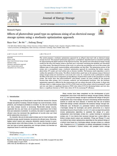 Effects Of Photovoltaic Panel Type On Optimum Sizing Of An Electrical Energy Storage System