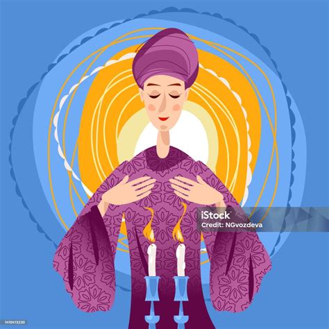 유대인 여자는 샤밧 촛불을 켜고 축복을 읽습니다 샤밧 샬롬 유대교 안식일에 대한 스톡 벡터 아트 및 기타 이미지 유대교 안식일 축하 촛불 조명 장비 Istock