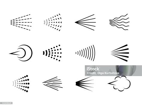 스프레이 헤어 스프레이 에어로졸 안개 산란 가스 또는 데오도란트 구름 물 페인트 스프레이 분무기 증기 실루엣 공기 노즐 샤워 벡터 아이콘 아이콘에 대한 스톡 벡터 아트 및