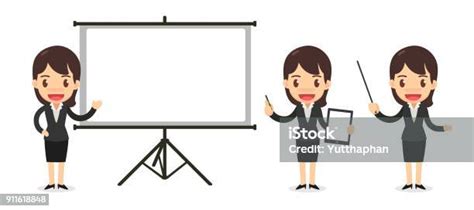 비즈니스 여자 캐릭터 작업의 집합입니다 프레 젠 테이 션 프로젝트입니다 가리키기에 대한 스톡 벡터 아트 및 기타 이미지 가리키기 개념 개념과 주제 Istock