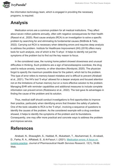 Medication Errors The Root Cause Analysis 560 Words Critical Writing Example