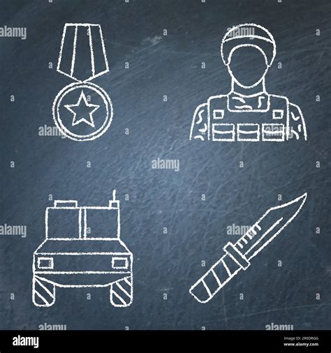 War And Military Icon Set On Chalkboard Soldier Combat Vehicle Medal