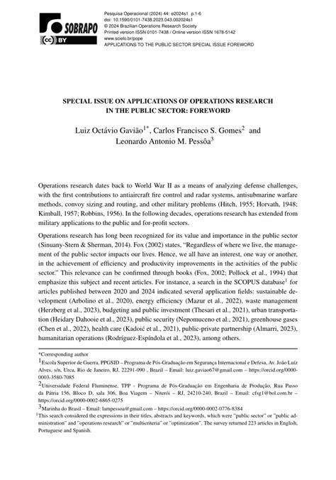 Pdf Special Issue On Applications Of Operations Research In The