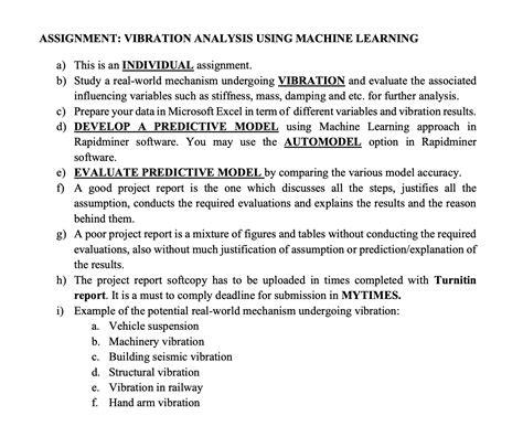 Solved ASSIGNMENT VIBRATION ANALYSIS USING MACHINE LEARNING Chegg