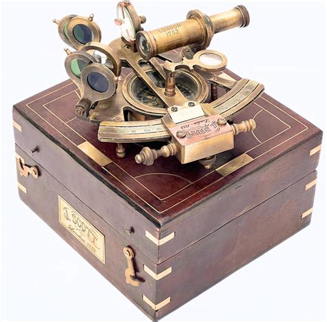 Antique Jscott Navy Brass Sextant Handmade Wooden Box Vintage Nautical