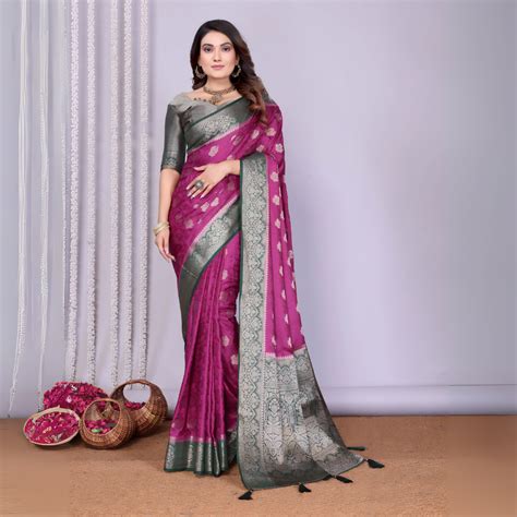 Get Wine Grey Satin Silk Saree Online Kalyanja