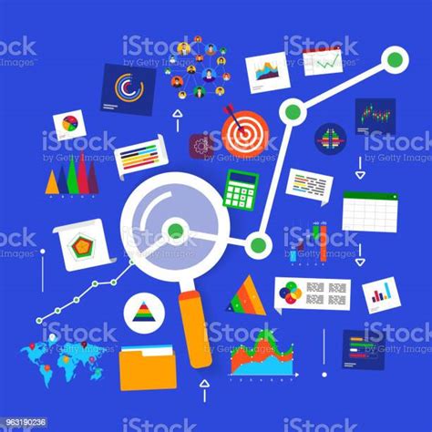 평면 디자인 개념 데이터 분석입니다 그래프와 차트 성장 마케팅 시각화 벡터 일러스트입니다 개념에 대한 스톡 벡터 아트 및 기타 이미지 Istock