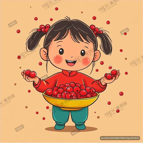 Ai创作图采摘樱桃的小女孩插画 卡通女孩吃枣 卡通儿童和山楂 手绘枸杞女孩 卡通石榴妹妹图片 樱桃女孩插画 抱着红枣的女孩 打红枣插画 卡通