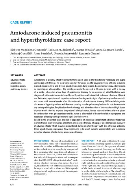 Pdf Amiodarone Induced Pneumonitis And Hyperthyroidism Case Report Urszula Ambroziak