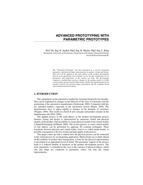 Pdf Advanced Prototyping With Parametric Prototypes