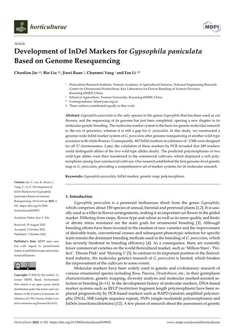 Pdf Development Of Indel Markers For Gypsophila Paniculata Based On Genome Resequencing